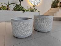 China Fiber Clay Planter Hand Carved Round Durable Outdoor Indoor 370mm for sale