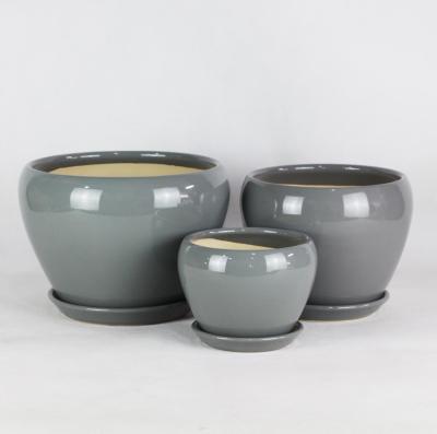 China QUANGUI QG-CM021 Glossy Ceramic Pot Small Round Planter for Indoor Outdoor Use for sale