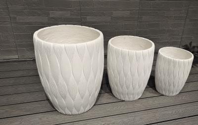 China Fiber Clay Planter Smooth Surface Frost Resistant Round 3 Sizes D450 H595 for sale