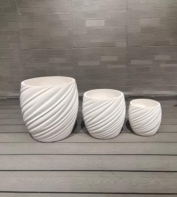 China Hand Carved Fiber Clay Planter Smooth Surface Round D255H255 D345H345 D460H460 for sale