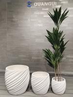 China Hand Carved Fiber Clay Planter Smooth Surface Round D255H255 D345H345 D460H460 for sale