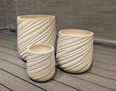 China Fiber Clay Planter D450 H395 Round Hand Carved Frost Resistant for Indoor Outdoor Garden for sale
