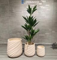 China Fiber Clay Planter D450 H395 Round Hand Carved Frost Resistant for Indoor Outdoor Garden for sale