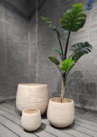 China Fiber Clay Planter D430 H480 Modern Round Hand Carved Durable Lightweight for Indoor Outdoor Garden Patio for sale