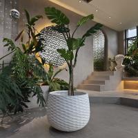 China Quangui Fiber Clay Planter Round D440x390mm Powder Coated Modern Plant Pot for Indoor Outdoor for sale