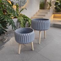 China Quangui Fiber Clay Planter Round Powder Coated D440x390mm Modern Style for Patio Garden for sale