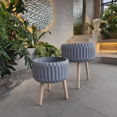 China Quangui Fiber Clay Planter Round Powder Coated D440x390mm Modern Style for Patio Garden for sale