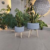 China Quangui Fiber Clay Planter Round Powder Coated D440x390mm Modern Style for Patio Garden for sale