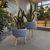 China Quangui Fiber Clay Planter Round Powder Coated D440x390mm Modern Style for Patio Garden for sale