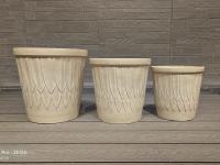 China Fiber Clay Planter Round 300mm 400mm with Drainage Holes Indoor Outdoor Durable Lightweight for sale