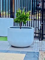 China Quangui Powder Coated Fiber Clay Planter Round D440x390mm Modern Flower Pot for sale
