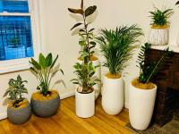 China Quangui Powder Coated Fiber Clay Planter Round D440x390mm Modern Flower Pot for sale