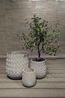 China Fiber Clay Planter Round 350mm 400mm Frost Resistant Custom Color Drainage Holes for sale