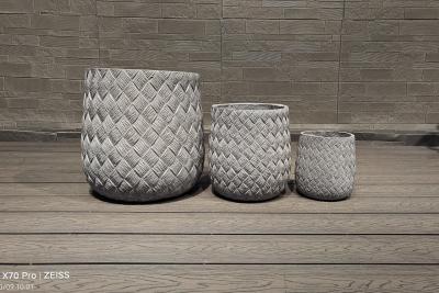 China Fiber Clay Planter Round 350mm 400mm Frost Resistant Custom Color Drainage Holes for sale