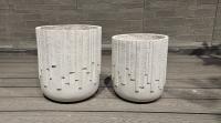 China Hand Carve Fiber Clay Planter Custom Color Round Cement Pot for Outdoor Garden Decor for sale