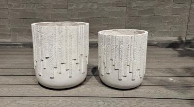 China Hand Carve Fiber Clay Planter Custom Color Round Cement Pot for Outdoor Garden Decor for sale