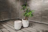 China Hand Carve Fiber Clay Planter Custom Color Round Cement Pot for Outdoor Garden Decor for sale