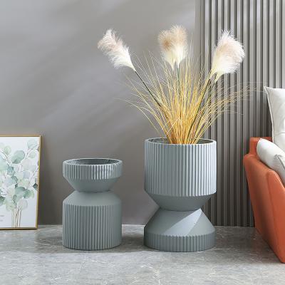 China Frost Resistant Fiber Clay Planter Round D440x390mm for Indoor Outdoor Plants for sale