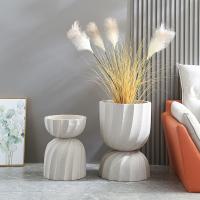 China Frost Resistant Fiber Clay Planter Round D440x390mm for Indoor Outdoor Plants for sale