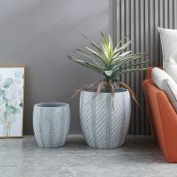 China Quangui Powder Coated Fiber Clay Planter Round D440x390mm for Patio Garden for sale