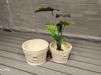China Frost Resistant Fiber Clay Planter Round Hand Carved Durable 350x240mm for Outdoor Garden for sale