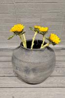 China Round Vintage Fiber Clay Planter 44x44x38.5cm Hand Carved Finish for sale