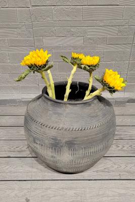 China Round Vintage Fiber Clay Planter 44x44x38.5cm Hand Carved Finish for sale