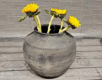 China Round Vintage Fiber Clay Planter 44x44x38.5cm Hand Carved Finish for sale