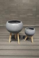 China Quangui Fiber Clay Planter Round Hand Carved Indoor Decoration 390x270mm for sale