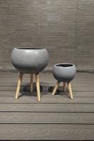 China Quangui Fiber Clay Planter Round Hand Carved Indoor Decoration 390x270mm for sale
