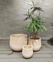 China Fiber Clay Planter Frost Resistant Round 300x410mm Hand Carved Indoor Outdoor 5-6 Year Lifespan for sale