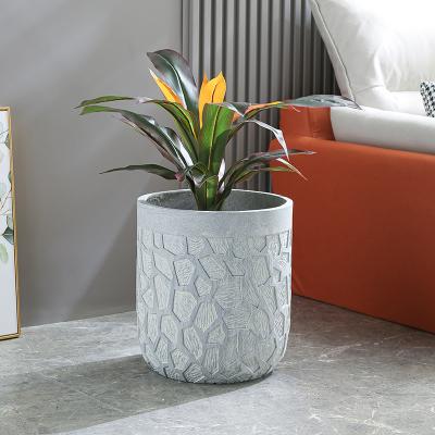 China Quangui Fiber Clay Planter Round Powder Coated D440x390mm Modern Style for Patio Garden for sale