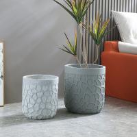 China Quangui Fiber Clay Planter Round Powder Coated D440x390mm Modern Style for Patio Garden for sale