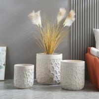 China Quangui Fiber Clay Planter Round Powder Coated D440x390mm Modern Style for Patio Garden for sale