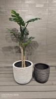 China Hand Carved Fiber Cement Planter Frost Resistant 340mm 410mm Indoor Decorative Pot for sale