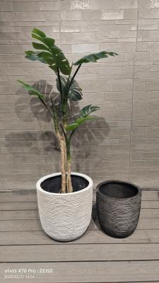 China Hand Carved Fiber Cement Planter Frost Resistant 340mm 410mm Indoor Decorative Pot for sale