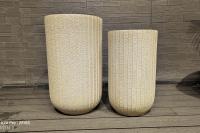 China Fiber Clay Round Planter Hand Carved Texture D420xH700 Durable Indoor Pot for sale