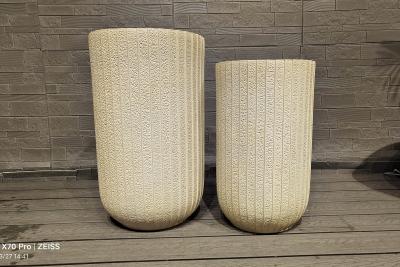 China Fiber Clay Round Planter Hand Carved Texture D420xH700 Durable Indoor Pot for sale