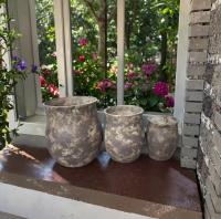 China Fiber Clay Planter Round Hand Carved Vintage 300mm 410mm for Indoor Outdoor Decoration for sale