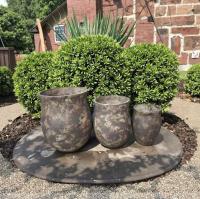 China Fiber Clay Planter Round Hand Carved Vintage 300mm 410mm for Indoor Outdoor Decoration for sale