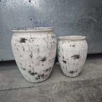 China Quangui Vintage Fiber Clay Planter Round Hand Carved Frost Resistant Indoor Outdoor 300mm for sale