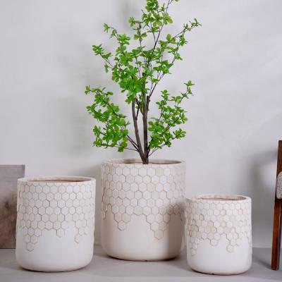 China Fiber Clay Planter Round Shape 400mm Diameter Outdoor Indoor Plant Pot Custom Color for sale