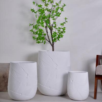 China Quangui Fiber Clay Planter Round D430mm Durable Cement-Reinforced Pot for Indoor Outdoor Decoration for sale