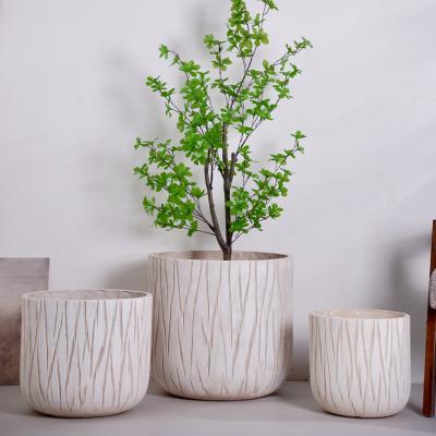 China Quangui Fiber Clay Planter Round 3-Piece Set D460mm D370mm D290mm for Indoor Outdoor Garden for sale