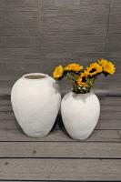 China Round Fiber Clay Planter with Drainage Holes 300mm Modern Frost Resistant Pot for sale