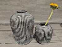 China Fiber Clay Planter Round 34x34x46 cm Hand Carved Modern Custom Color for Indoor Decoration for sale