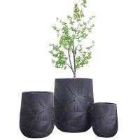 China Radial Geometric Pattern Neutral White Round Fiber Clay Plant Pot for sale