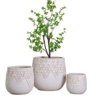China Lightweight Durable Round Fiber Clay Planter 5-6 Years Outdoor Honeycomb Pattern for sale