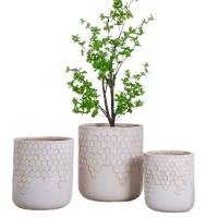 China Round Fiber Clay Planter Honeycomb Design Neutral Beige 7-8 Year Indoor Lifespan for sale