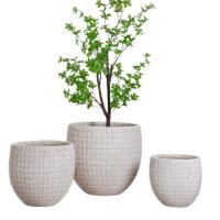 China Handmade Round Fiber Clay Planter 7-8 Years Indoor 5-6 Years Outdoor Beige Checkered for sale